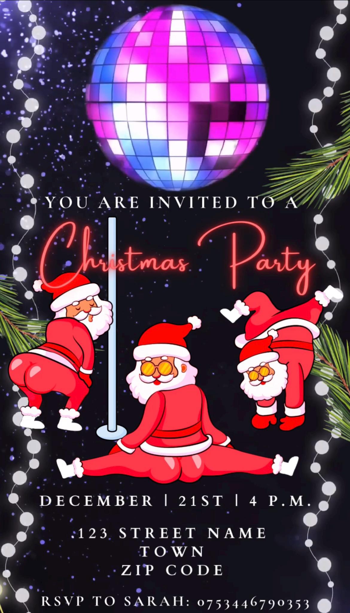 Funny Santa Animated Christmas Party Invitation Template Friendsmas