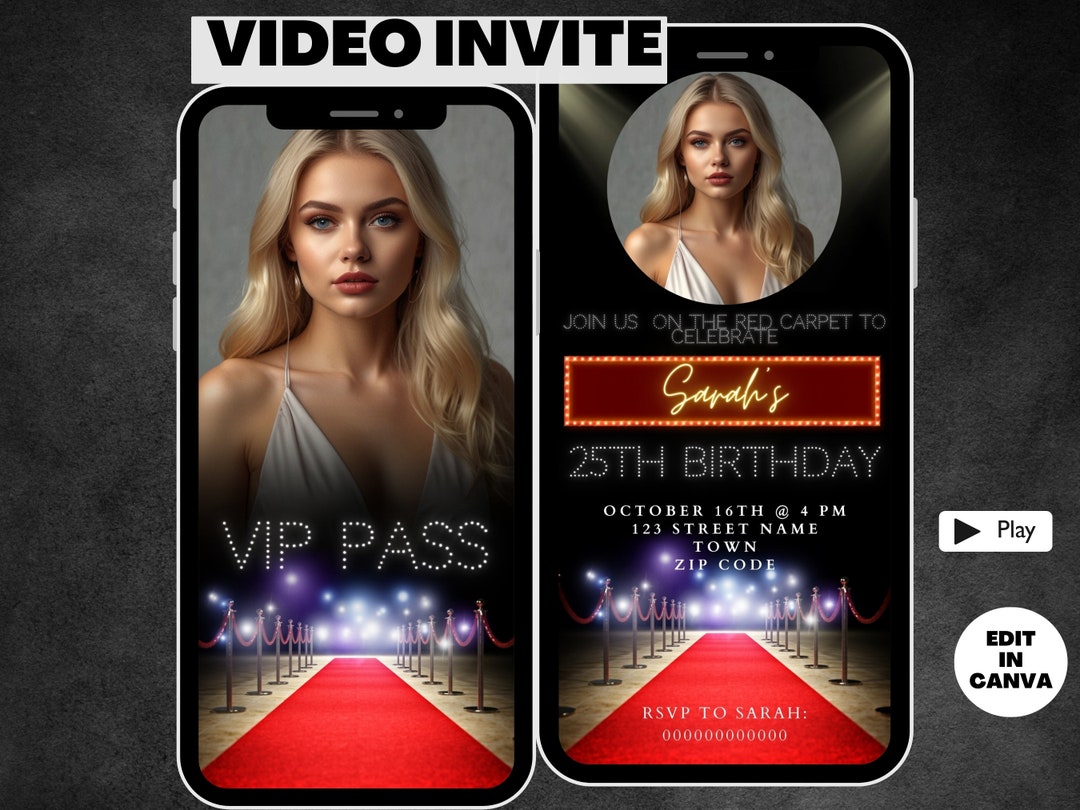 Animated Hollywood Theme Red Carpet Birthday Invitation Video ...