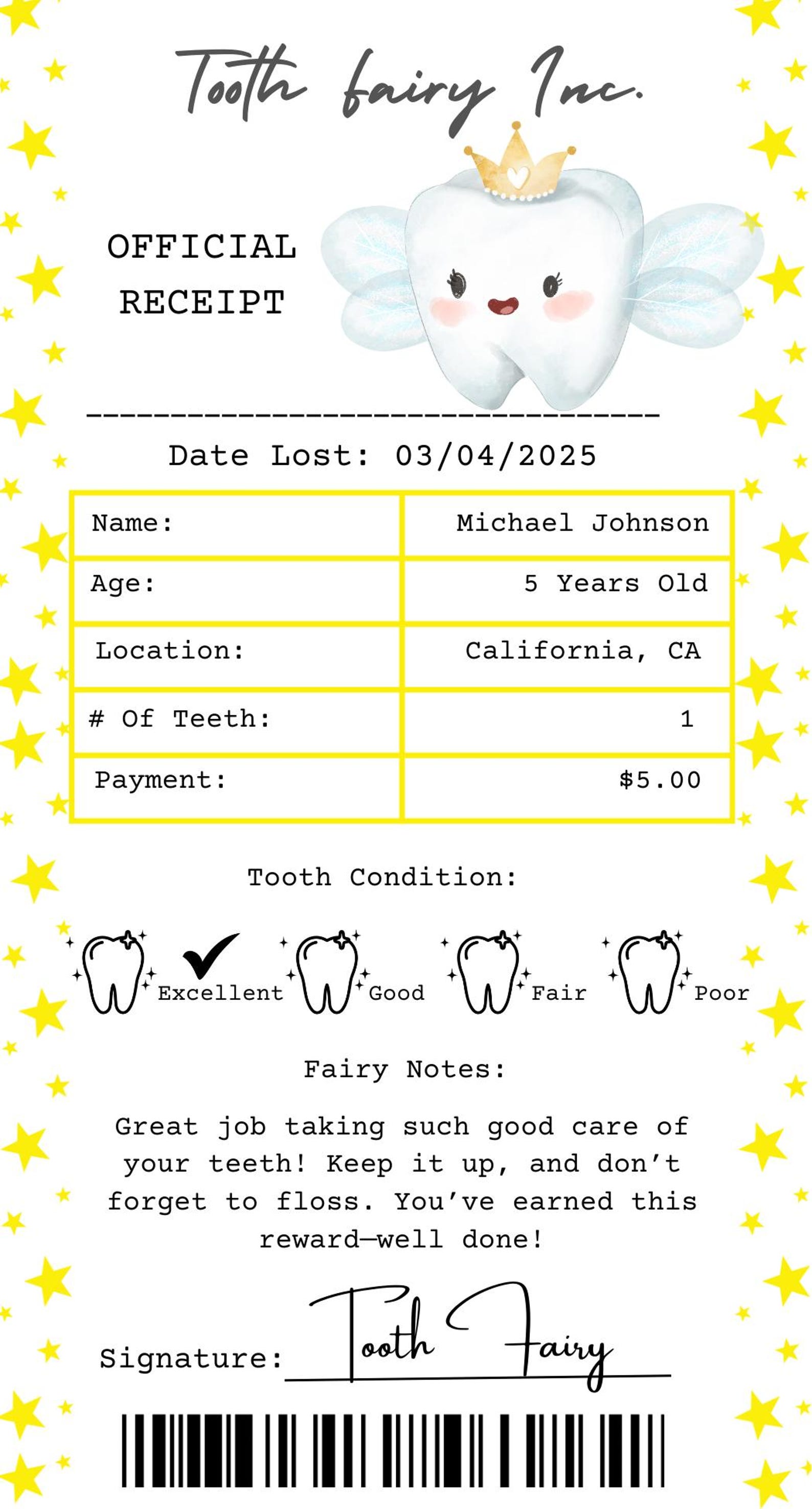 Tooth Fairy Receipt Template, Editable Tooth Fairy Letter, Printable ...