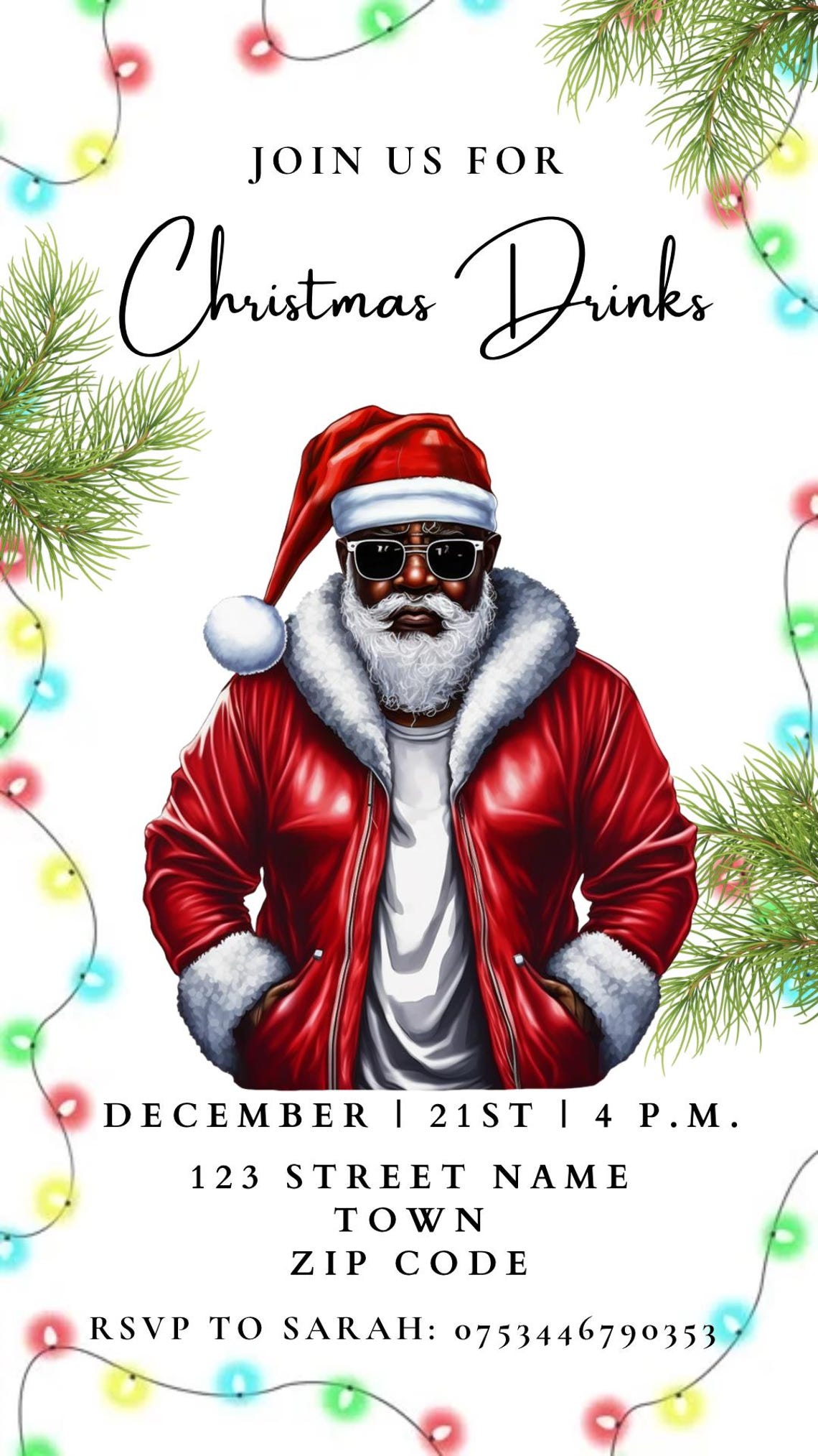 African American Santa Animated Christmas Party Invitation Template ...