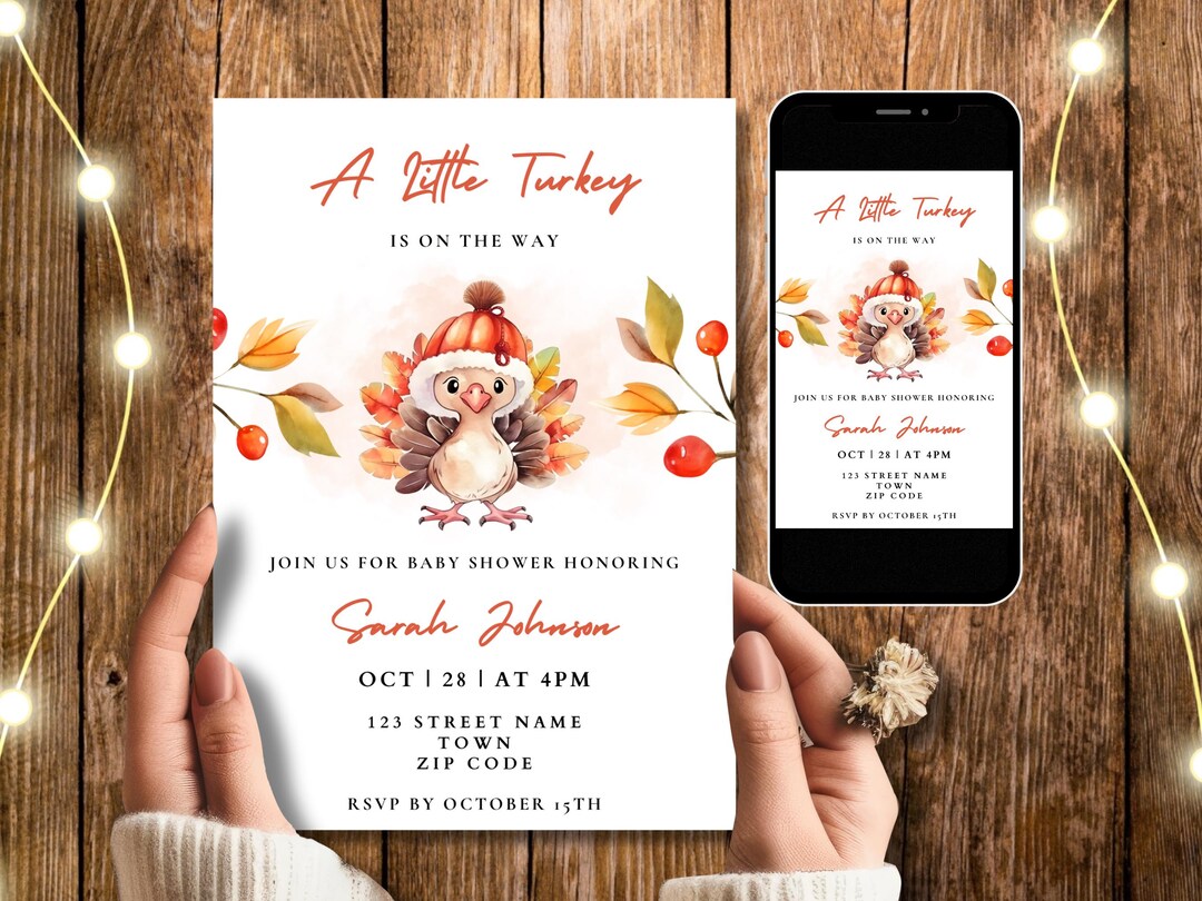 Thanksgiving Baby Shower Invitation Template, Printable Turkey Baby ...