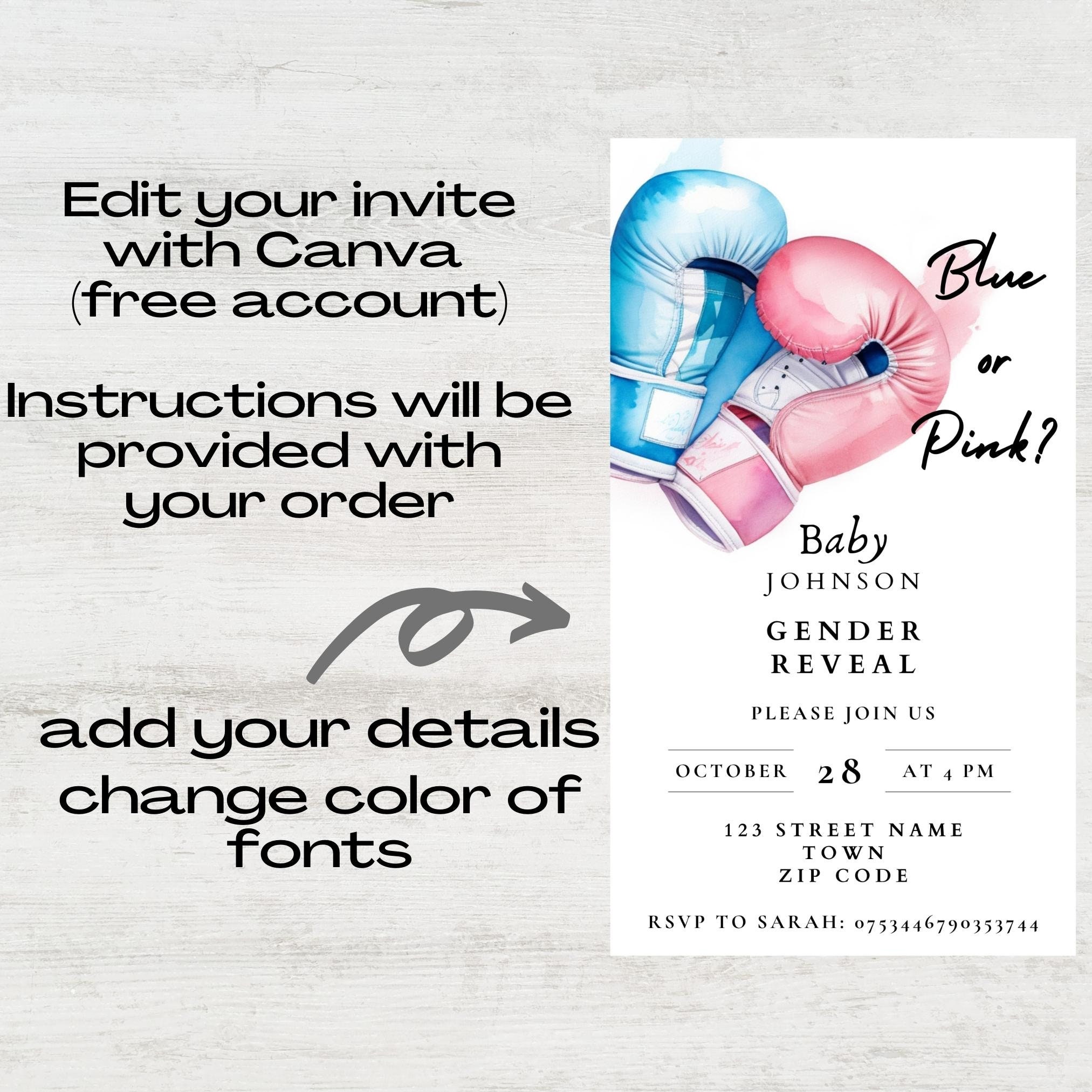 Boxing Themed Gender Reveal Invitation Template, Digital Download ...