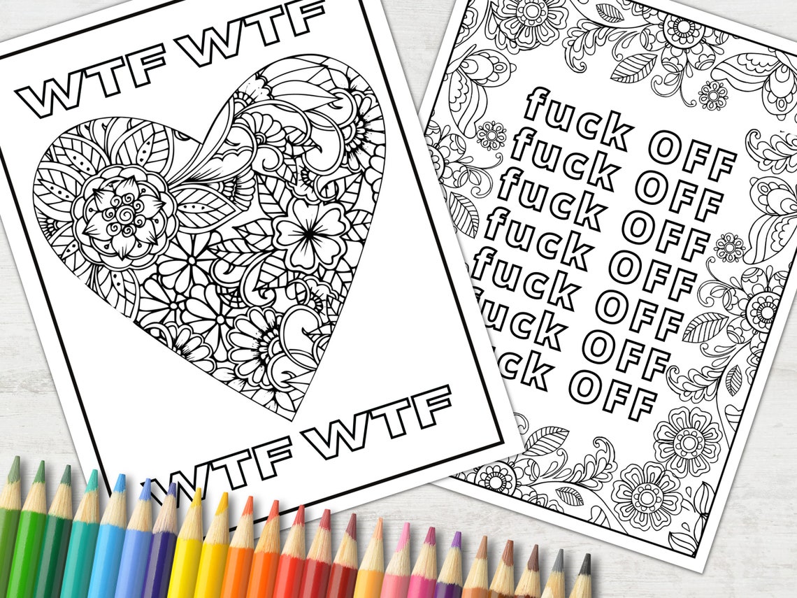10 Adult Coloring Pages, Funny Rude Swear Words, Offensive Printable ...