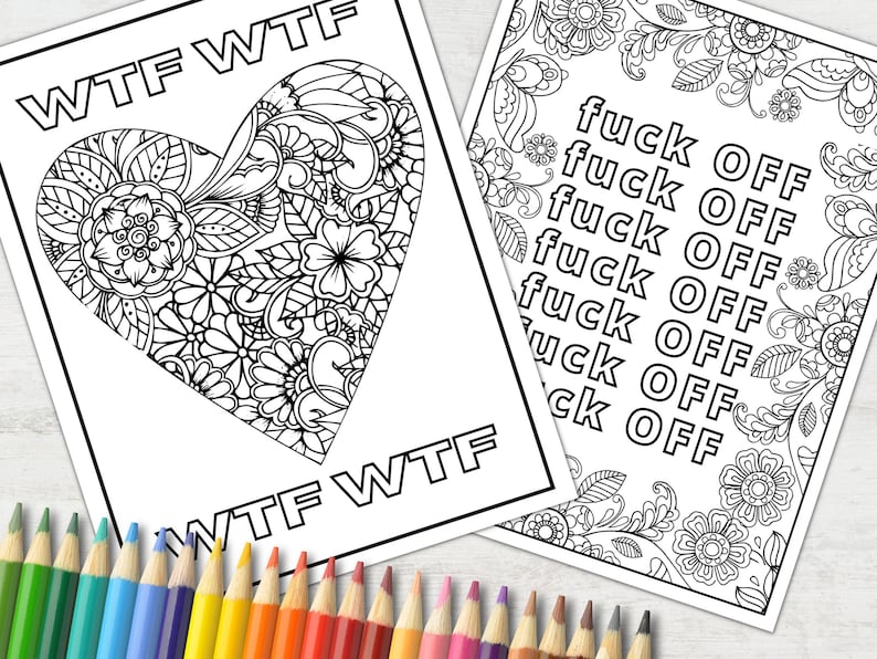 10 Adult Coloring Pages, Funny Rude Swear Words, Offensive Printable ...