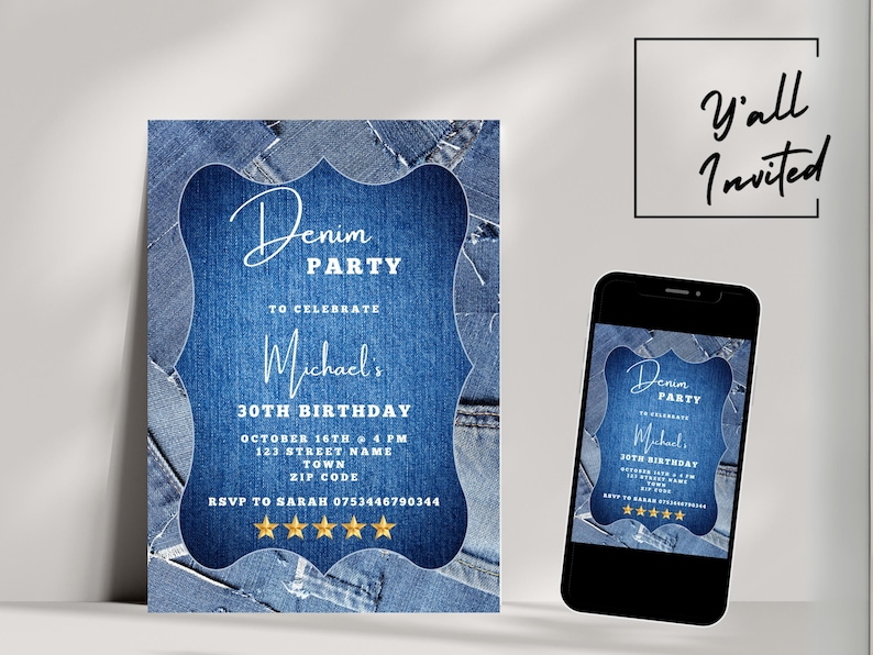 Editable Denim Invitation Template, Western Denim Printable Birthday ...