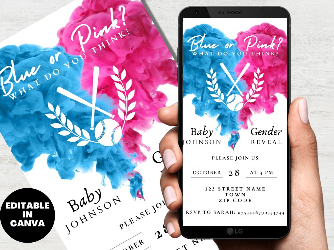 Baseball Themed Gender Reveal Invitation Template Digital - Etsy