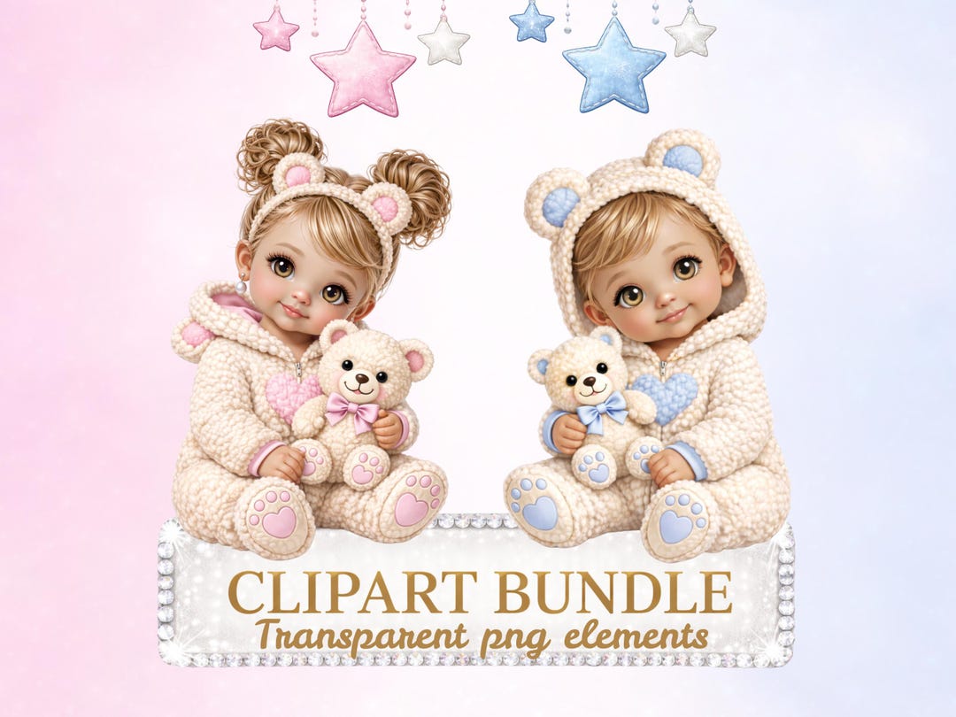 Bear Baby Shower Gender Reveal Clipart Bundle Set, Digital Printable ...