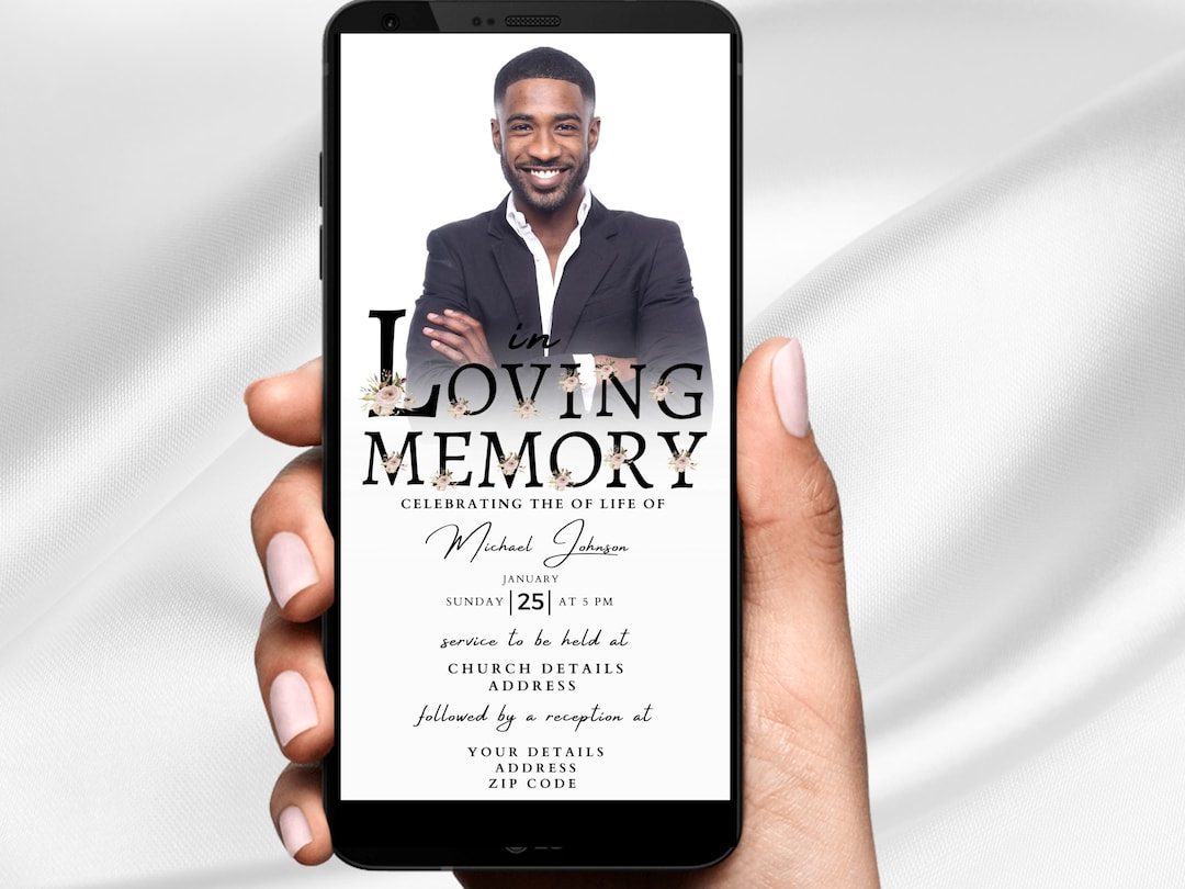 In Loving Memory Funeral Invitation With Photo, Celebration of Life ...