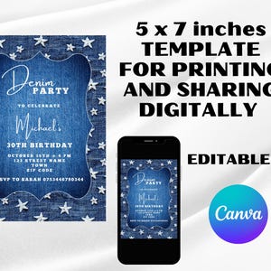 Printable Denim Party Invitation Template, Western Denim Editable ...