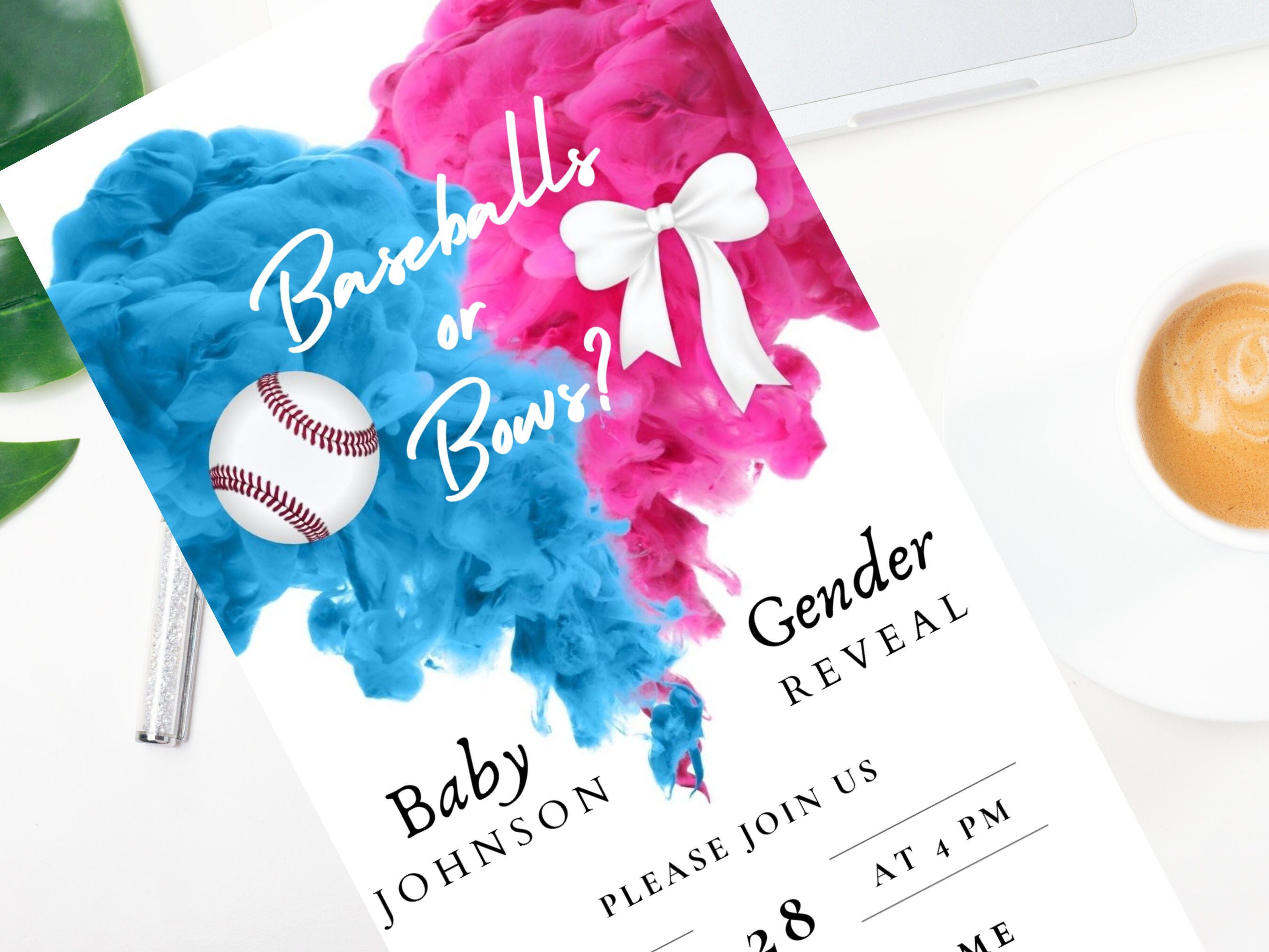Baseball Gender Reveal Invite, Digital Download Invitation Template ...