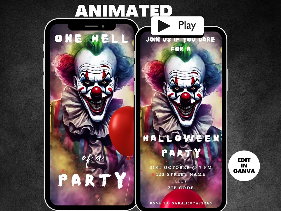 Creepy Clown Halloween Invitation Template, Scary Horror Adult ...