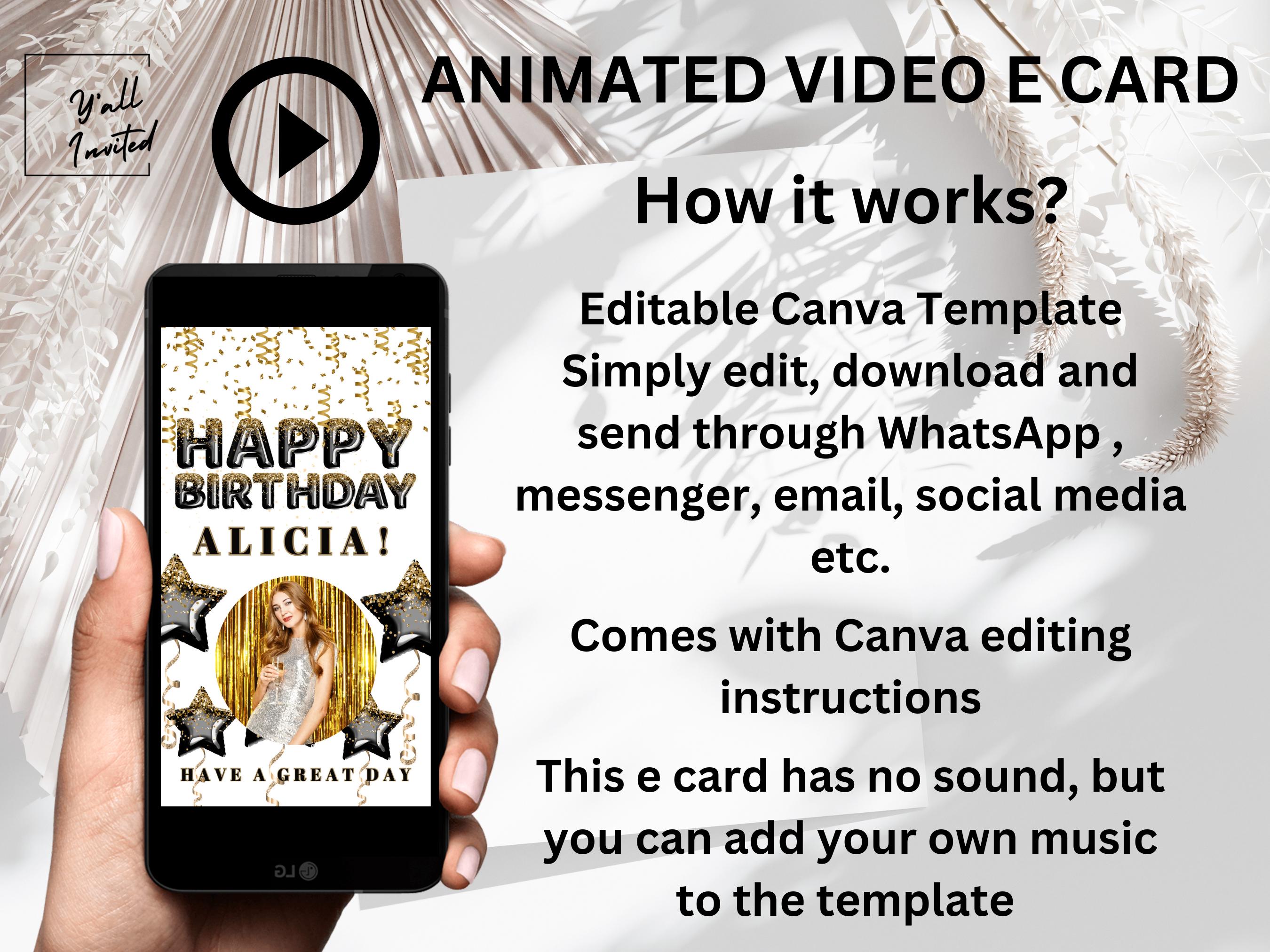 Personalised Editable Happy Birthday E-card Video, Digital Animated ...