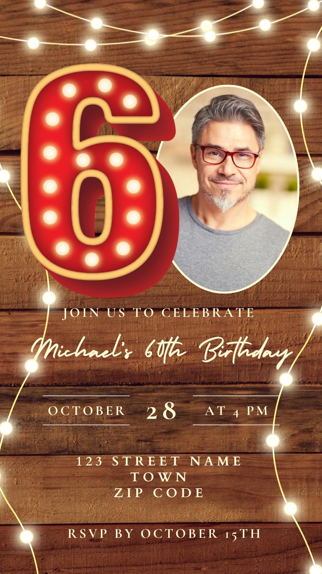 Animated 60th Birthday Party Invitation Template, Digital Download ...