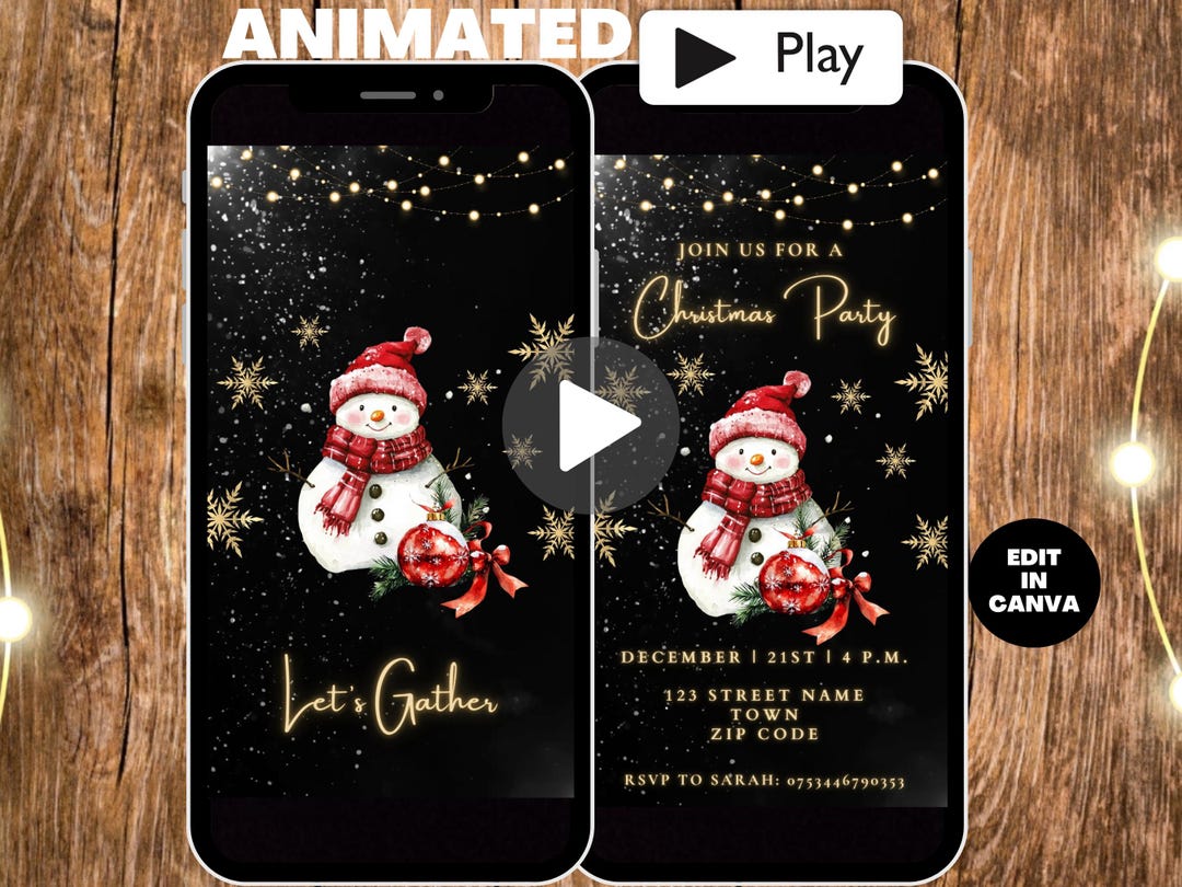 Snowman Animated Christmas Party Invitation Template, Friendsmas Video ...