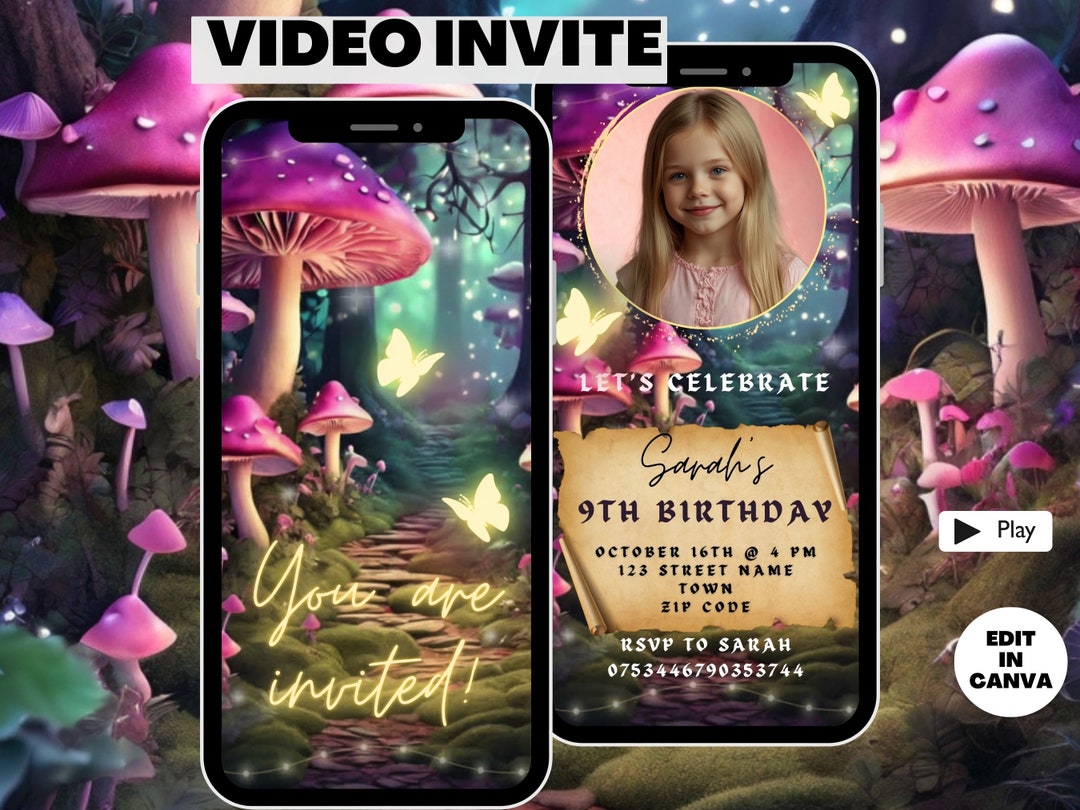 Animated Magical Enchanted Forest Birthday Party Invite Video, Photo ...