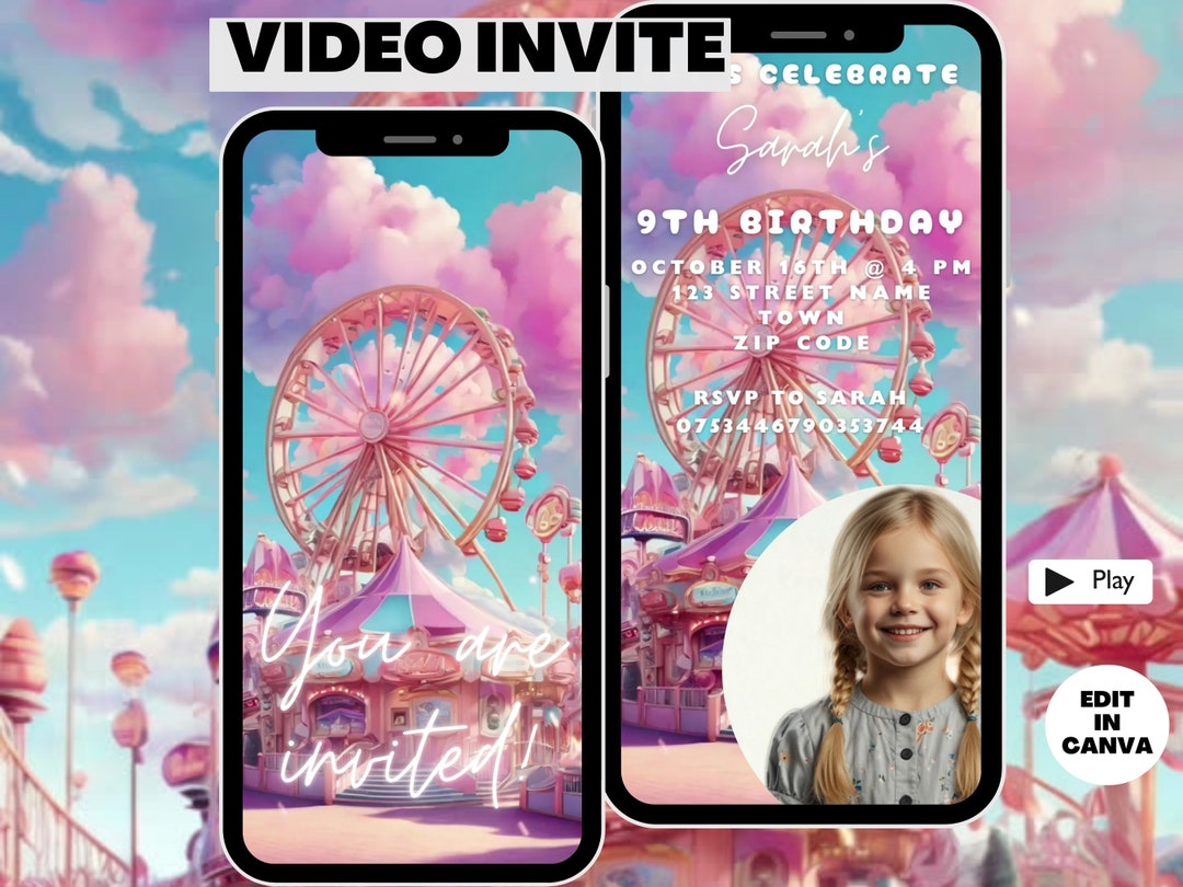 Animated Amusement Park Birthday Party Invitation Video, Photo ...