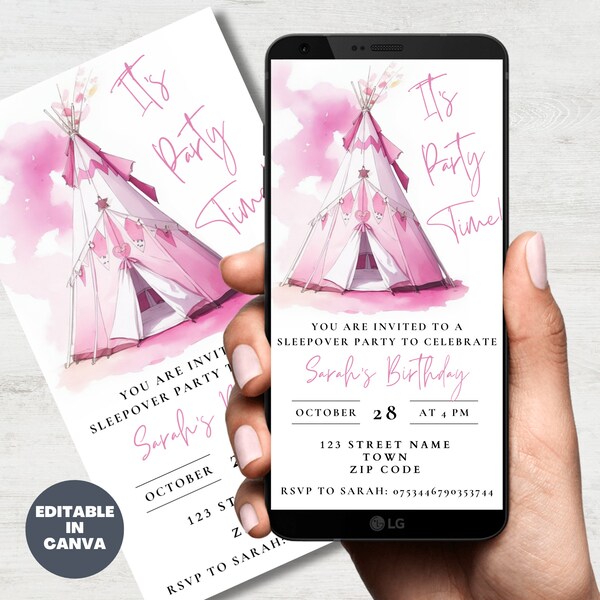 Kids Glamping Sleepover Digital Party Invitations - Etsy