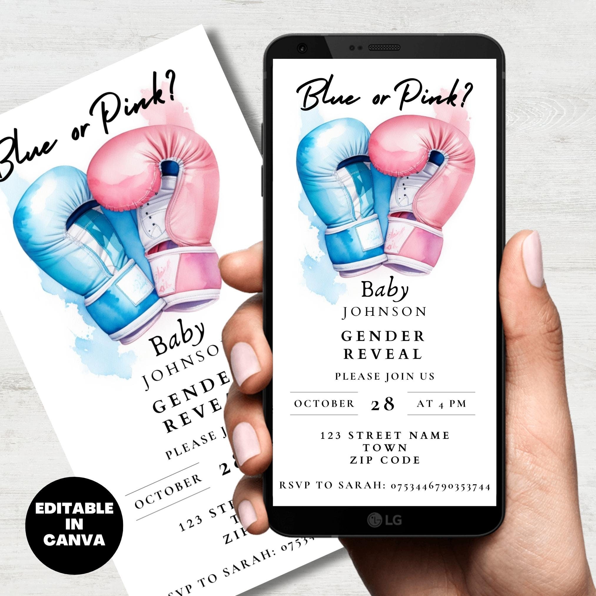 Boxing Themed Gender Reveal Invitation Template, Digital Download ...