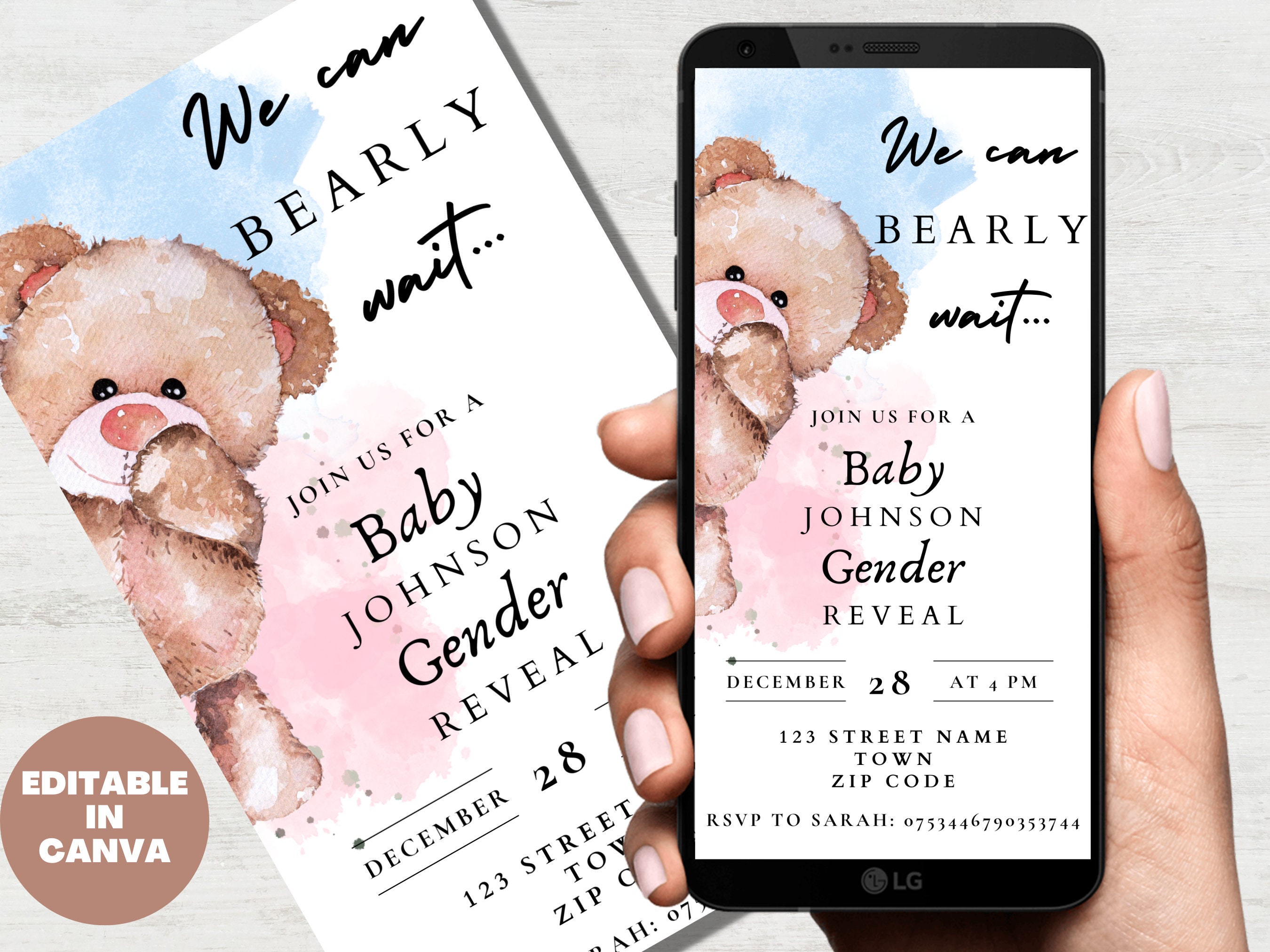 Bear Themed Gender Reveal Invitation Template Digital - Etsy