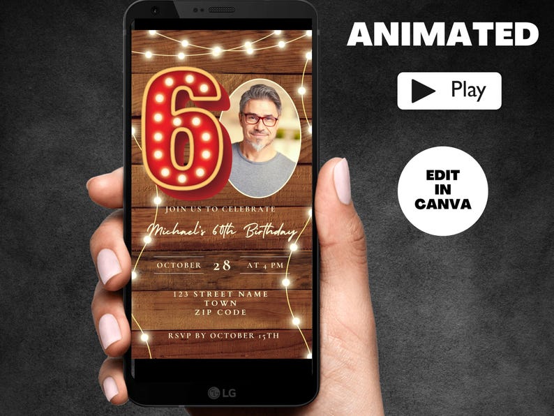 Animated 60th Birthday Party Invitation Template, Digital Download ...