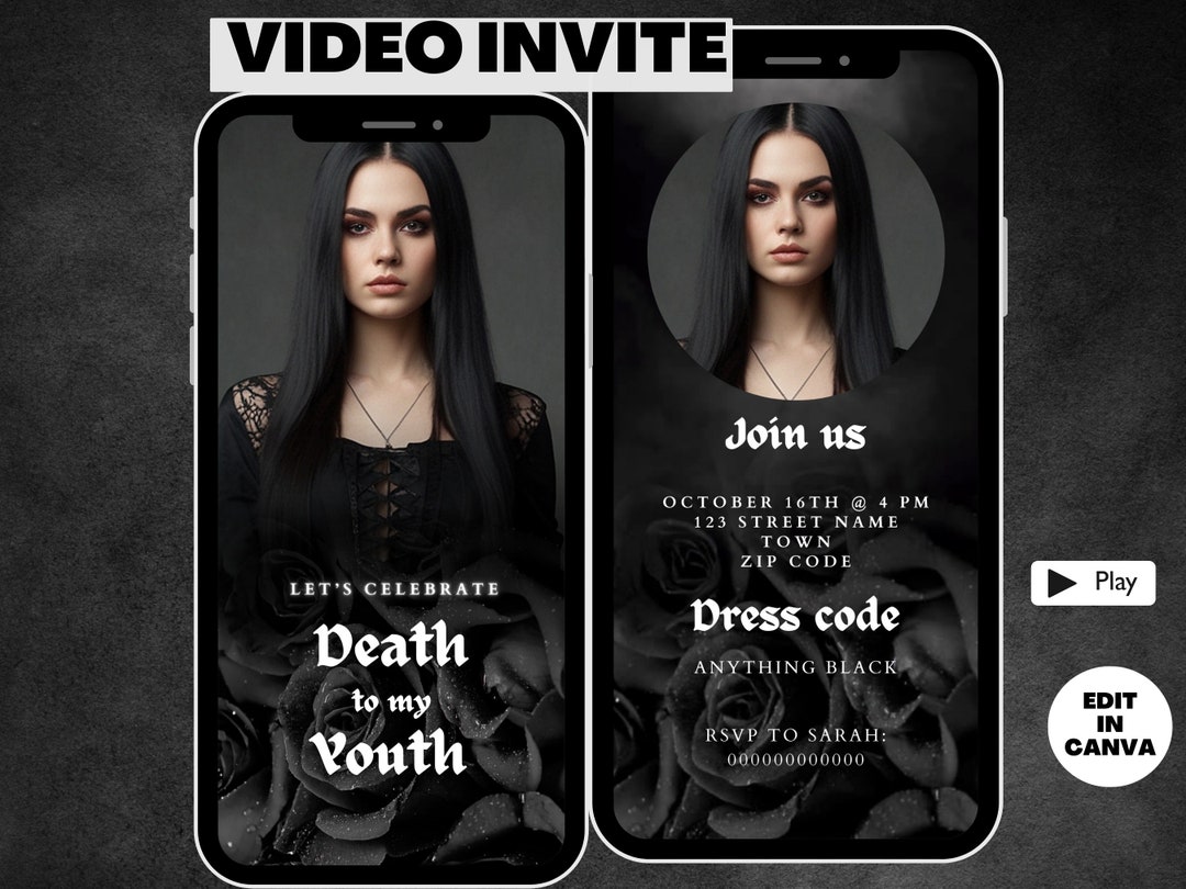 Animated Gothic Birthday Invitation Video Editable Black Roses and ...