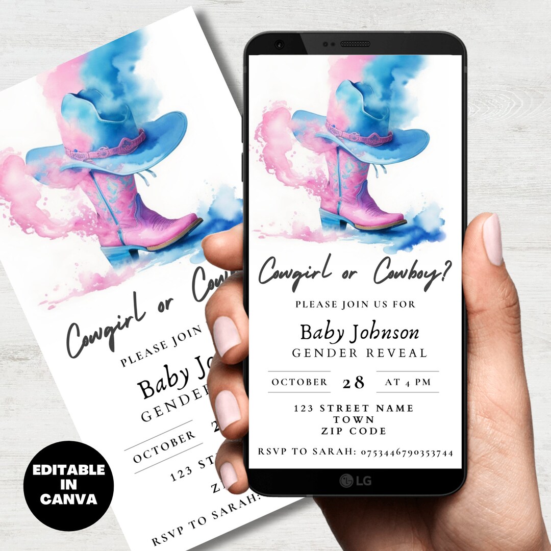 Western Themed Gender Reveal Invitation Template, Digital Download ...