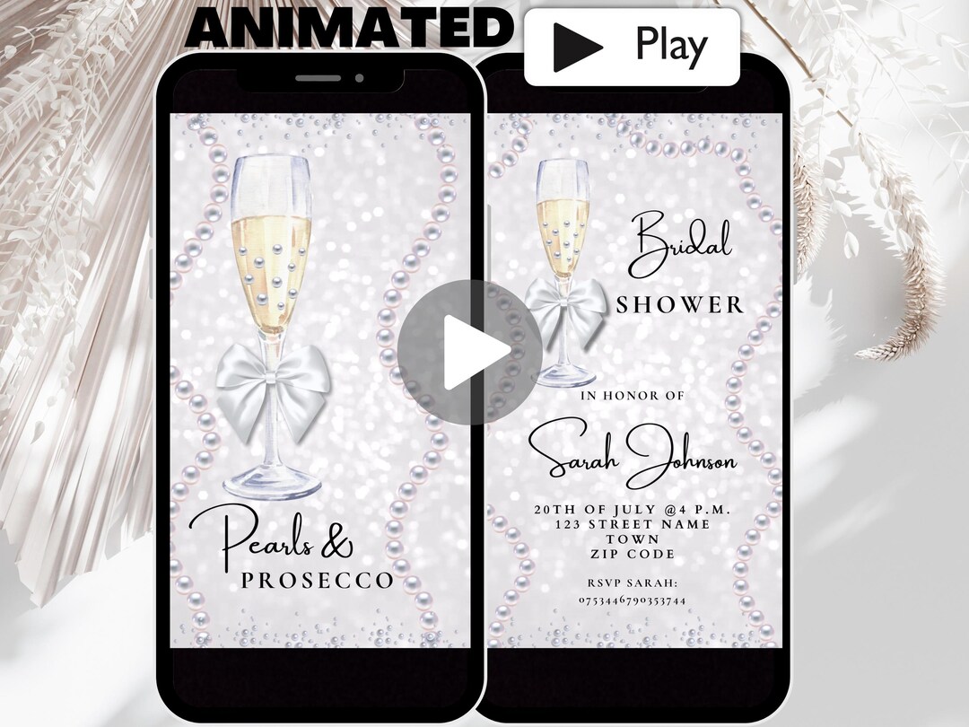 Animated Pearls and Prosecco Bridal Shower Invitation Video, Wedding ...
