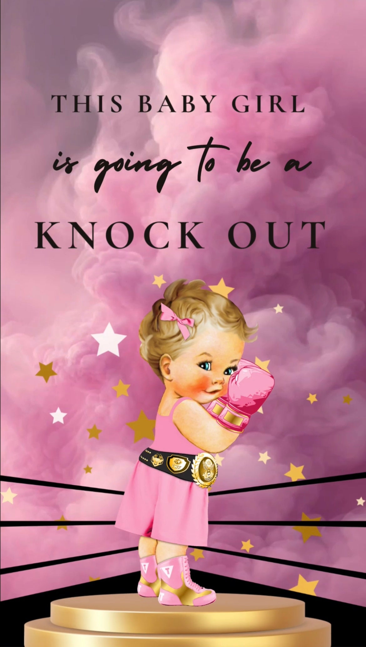 Animated Cute Baby Girl Pink Boxing Theme Baby Shower Invitation, Knock ...
