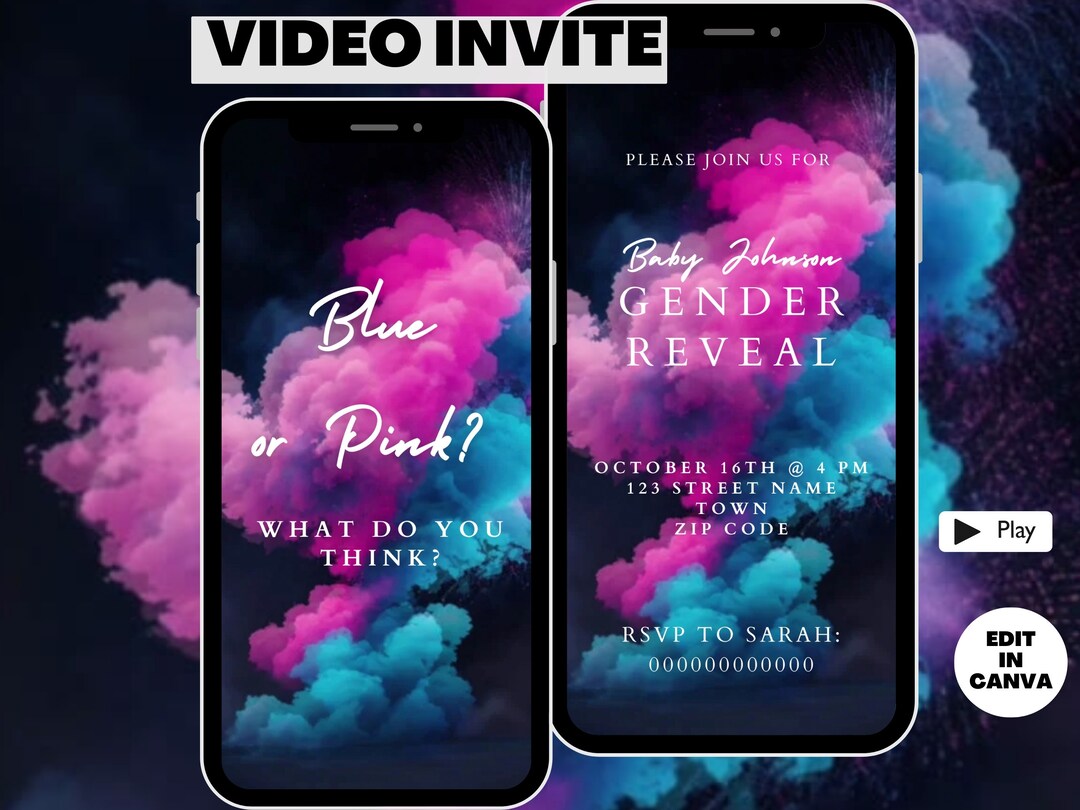Animated Gender Reveal Invitation Video, Blue and Pink Smoke Invite ...