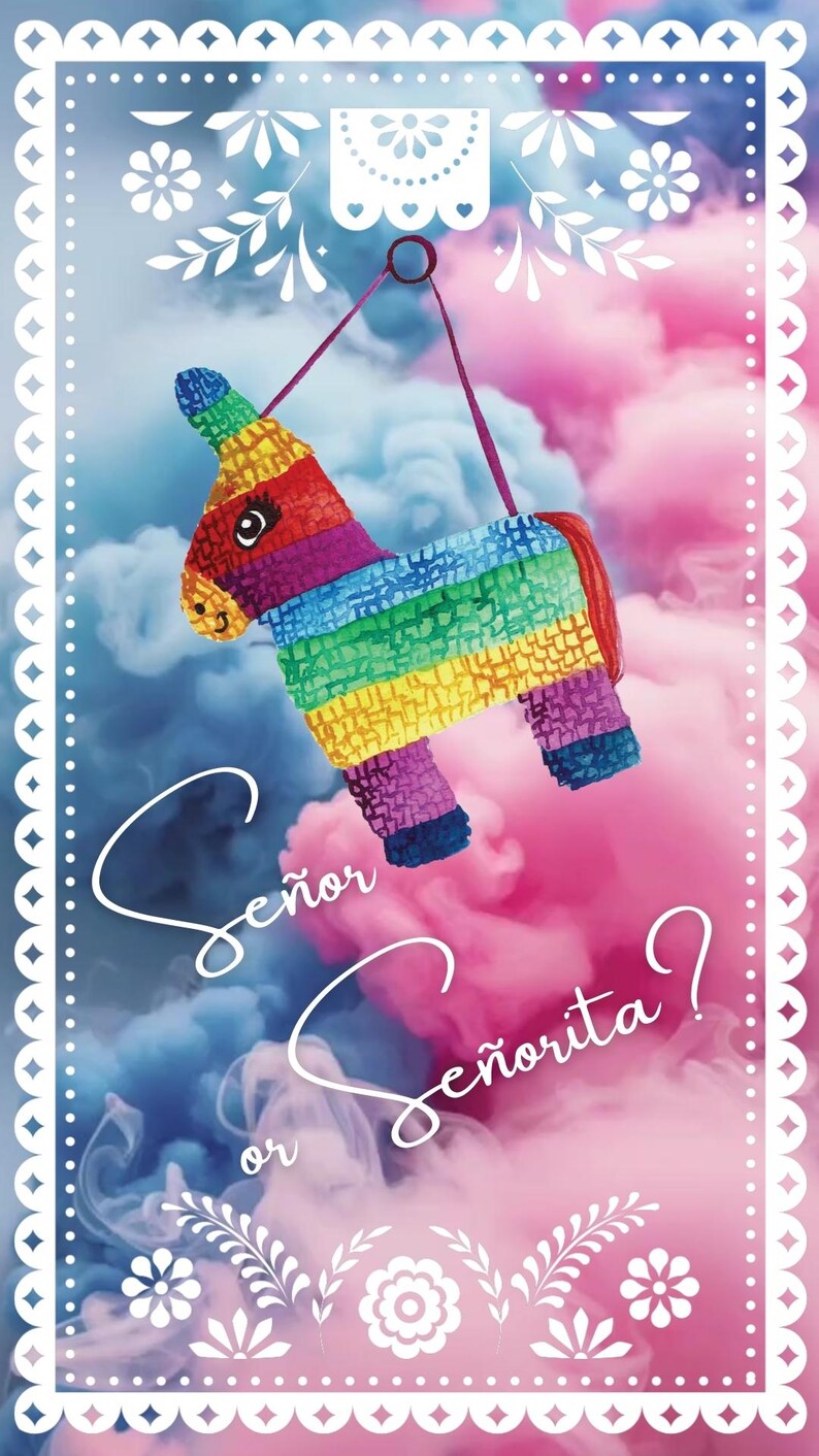 Animated Pinata Gender Reveal Invitation Template, Mexican Senor or ...