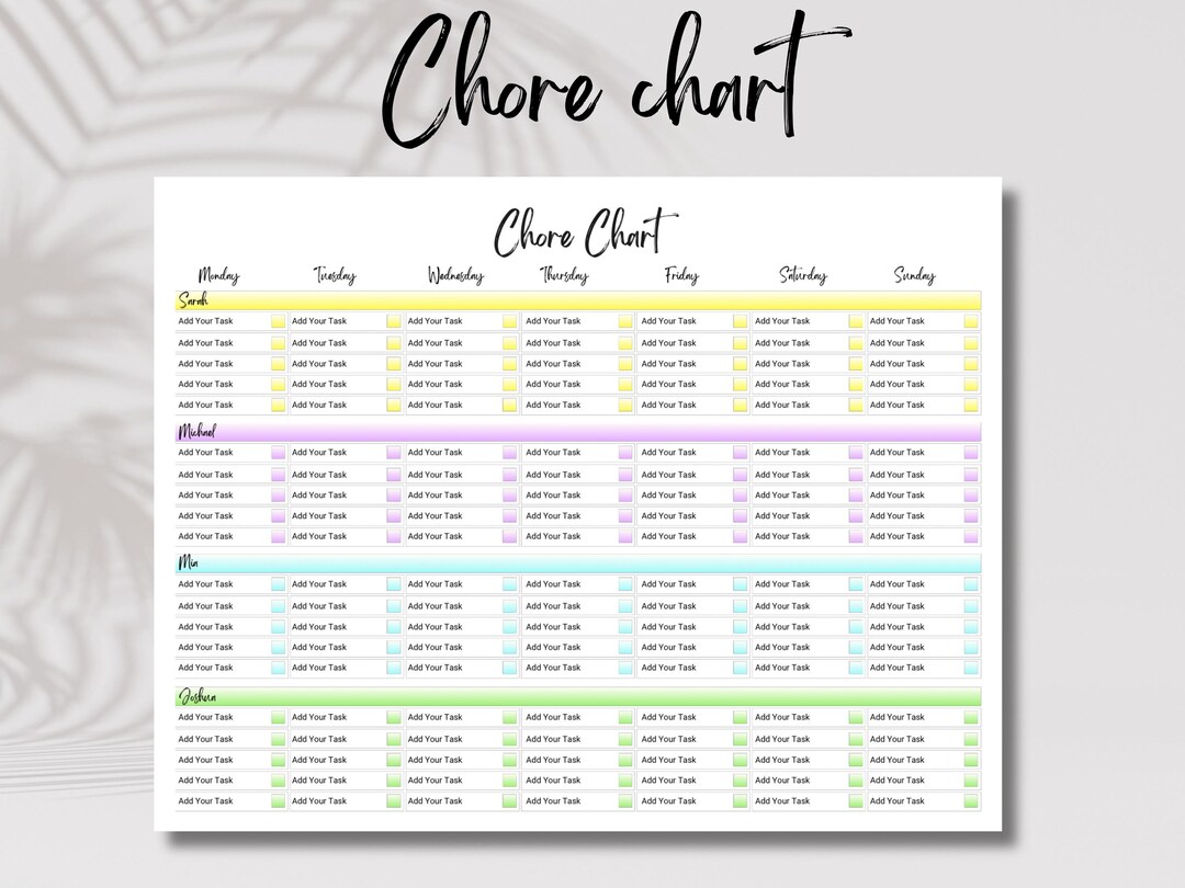 Editable Chore Chart Template, Family Daily House Cleaning Planner ...