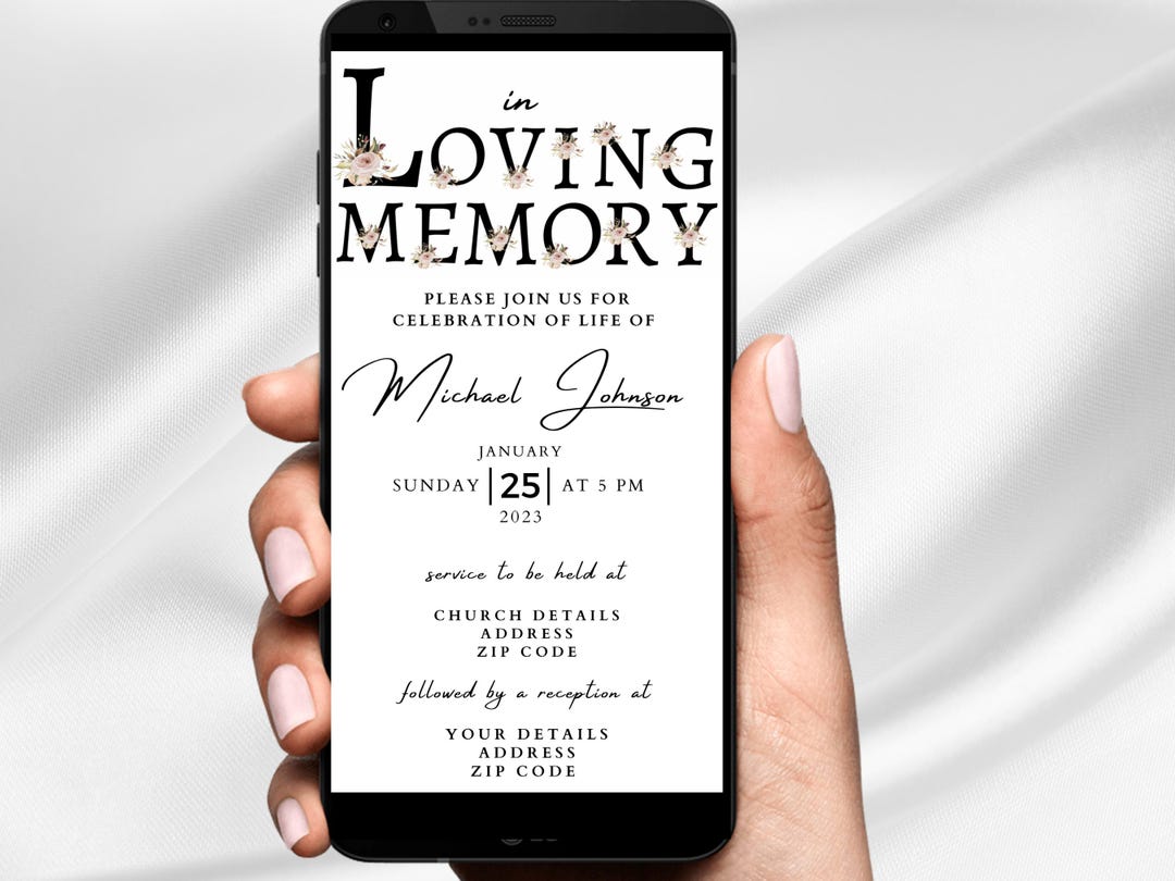In Loving Memory Funeral Invitation, Celebration of Life Invitation ...