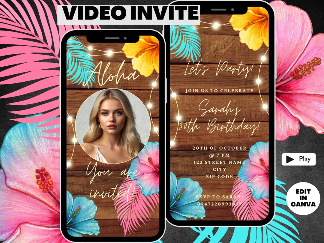 Animated Aloha Birthday Party Invitation, Tropical Hawaii Birthday ...