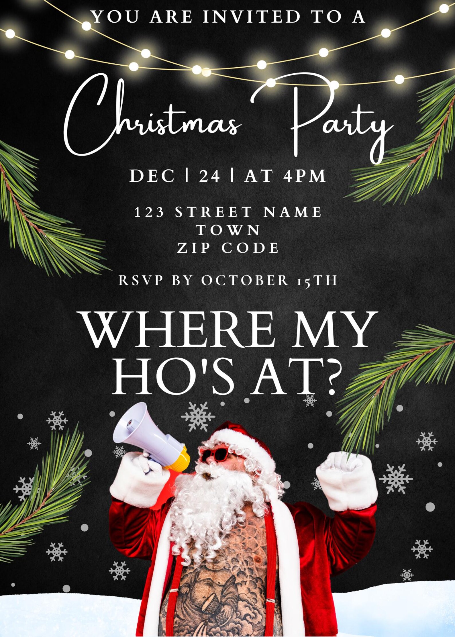 Funny Rude Santa Christmas Invitation Template, Printable Christmas ...