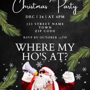 Funny Rude Santa Christmas Invitation Template, Printable Christmas ...