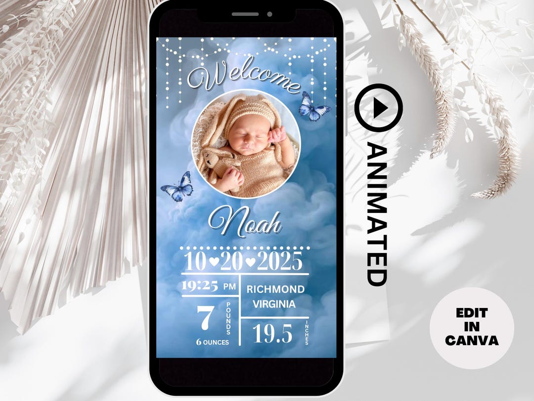 Animated New Baby Announcement Video, Editable Social Media Newborn ...