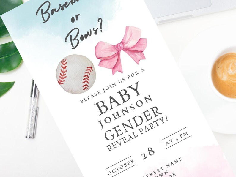 Baseball Gender Reveal Invite, Digital Download Invitation Template ...
