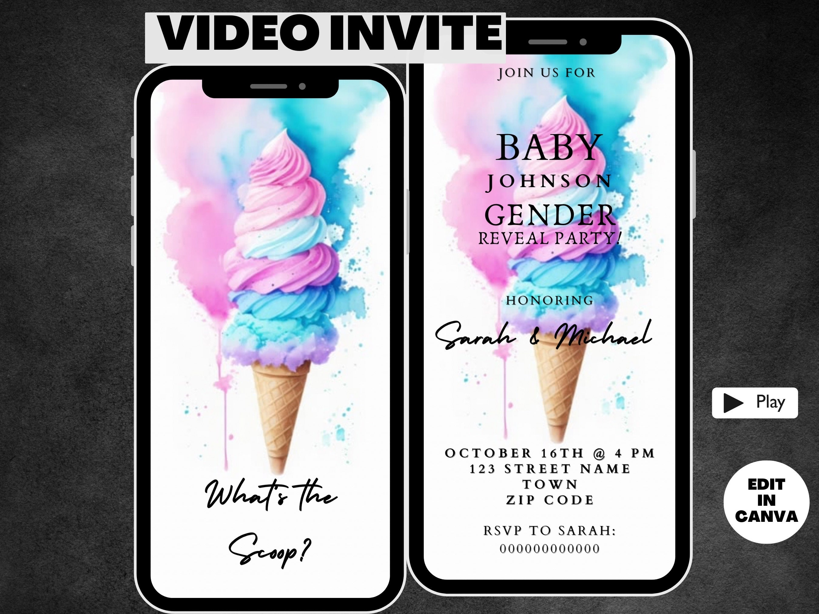 Animated Whats the Scoop Ice Cream Gender Reveal Invitation Video ...