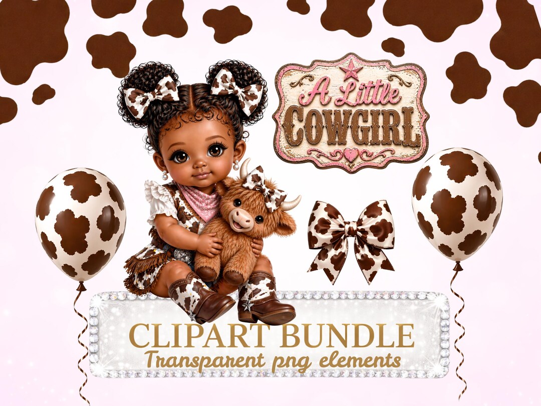 Afro Baby Cowgirl Clipart Bundle Set, Digital Printable Western Baby ...