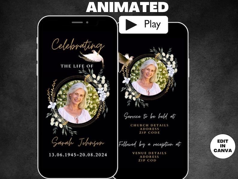 Animated Funeral Invitation, Celebration of Life Invitation Video ...
