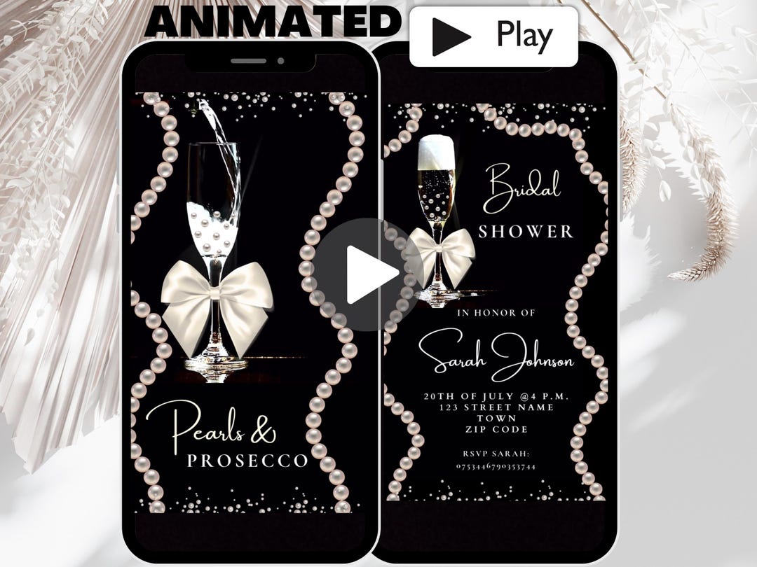 Animated Pearls and Prosecco Bridal Shower Invitation, Wedding Shower ...