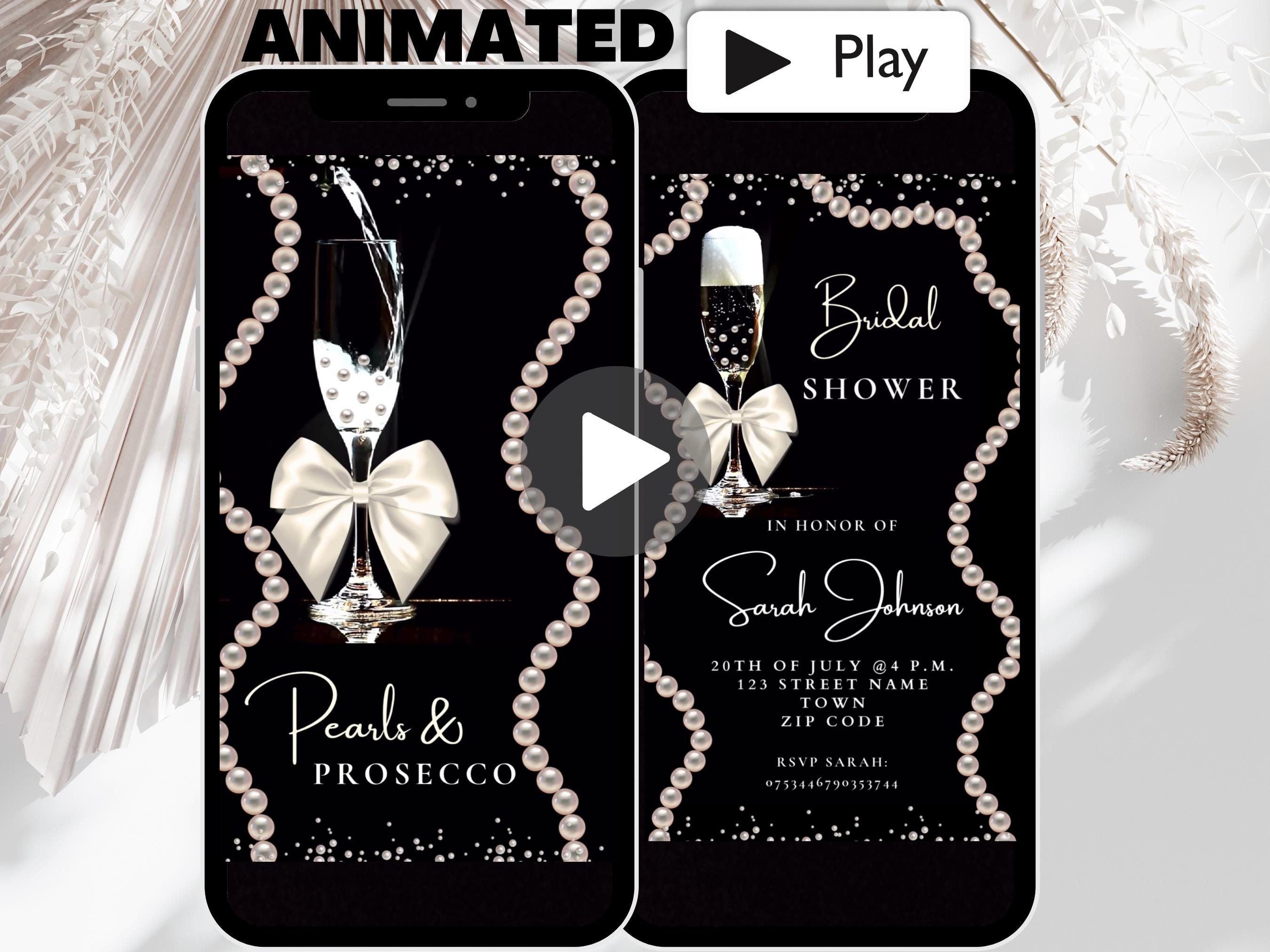 Animated Pearls and Prosecco Bridal Shower Invitation, Wedding Shower ...