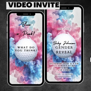 Animated Golf Gender Reveal Invitation Video, Blue and Pink Sports ...