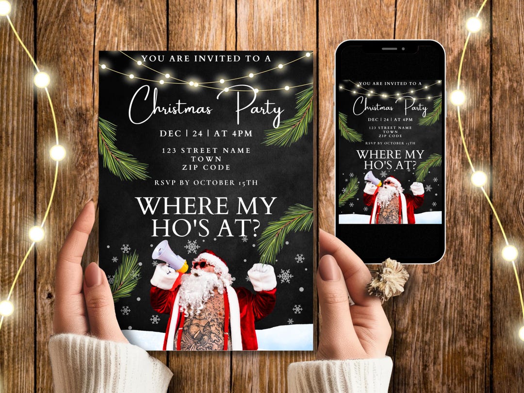 Funny Rude Santa Christmas Invitation Template, Printable Christmas ...