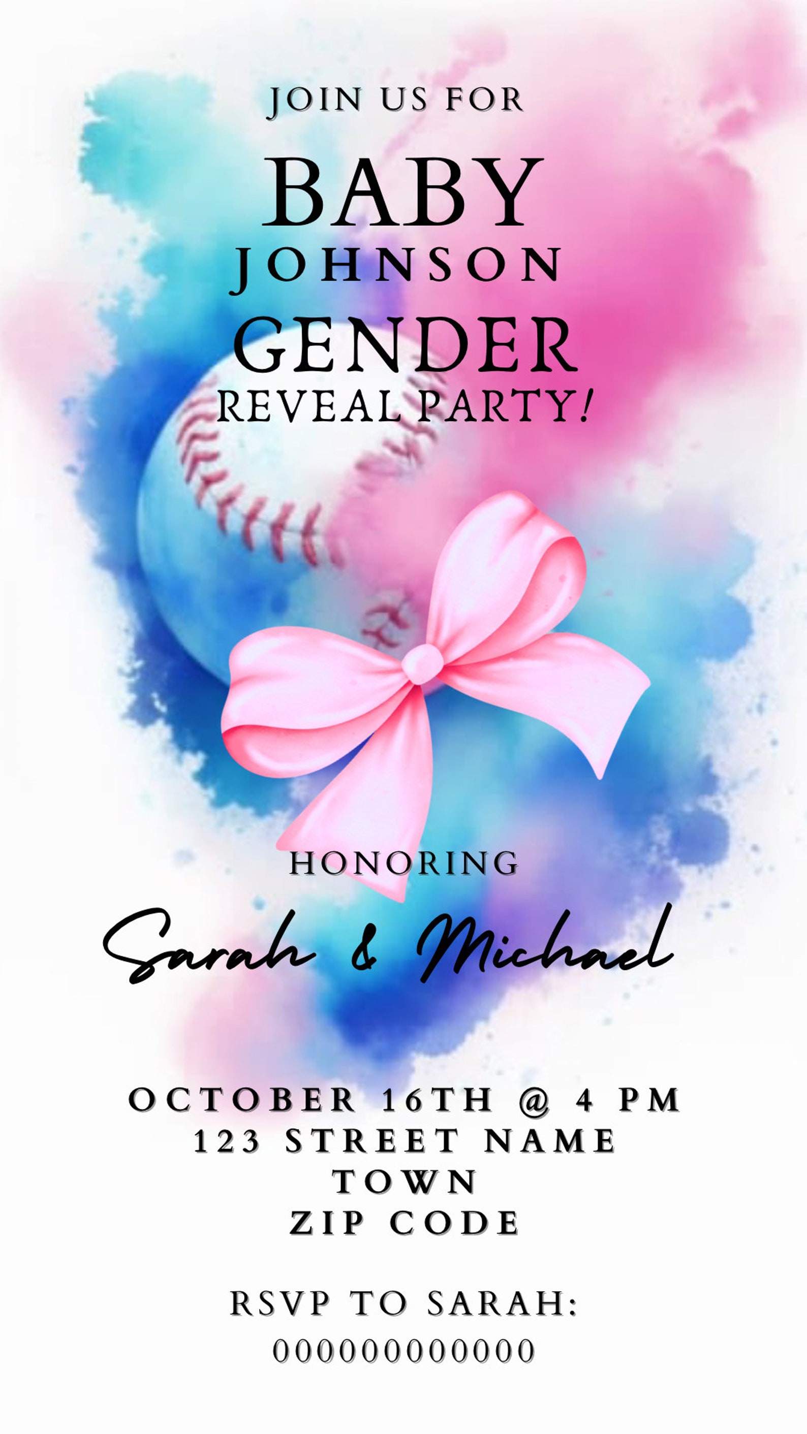 Animated Baseball Gender Reveal Invitation Video, Editable Template ...