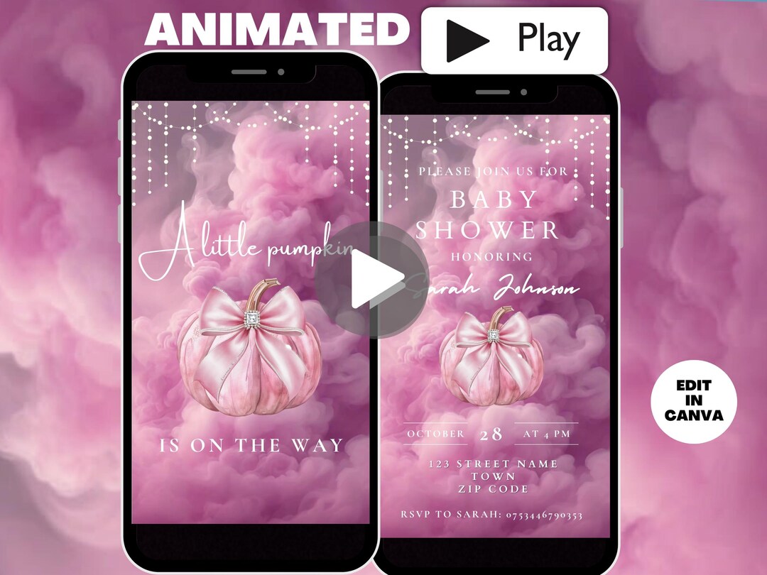 Pink Pumpkin Baby Shower Animated Invitation Template, Fall Girl Baby Shower Video Invitation ...