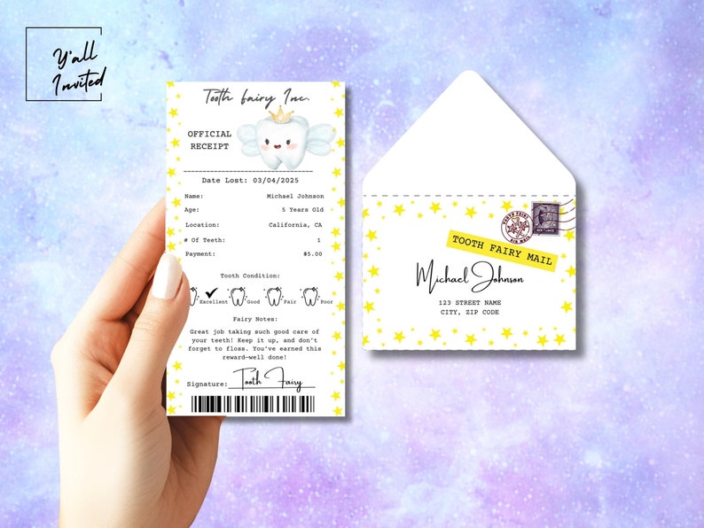 Tooth Fairy Letter and Envelope Template, Editable Tooth Fairy Receipt ...