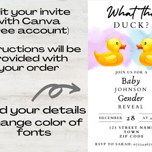 Rubber Duck Themed Gender Reveal Invitation Template, Digital Download ...