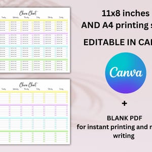 Editable Family Chore Chart Template, Daily Home Cleaning Planner ...