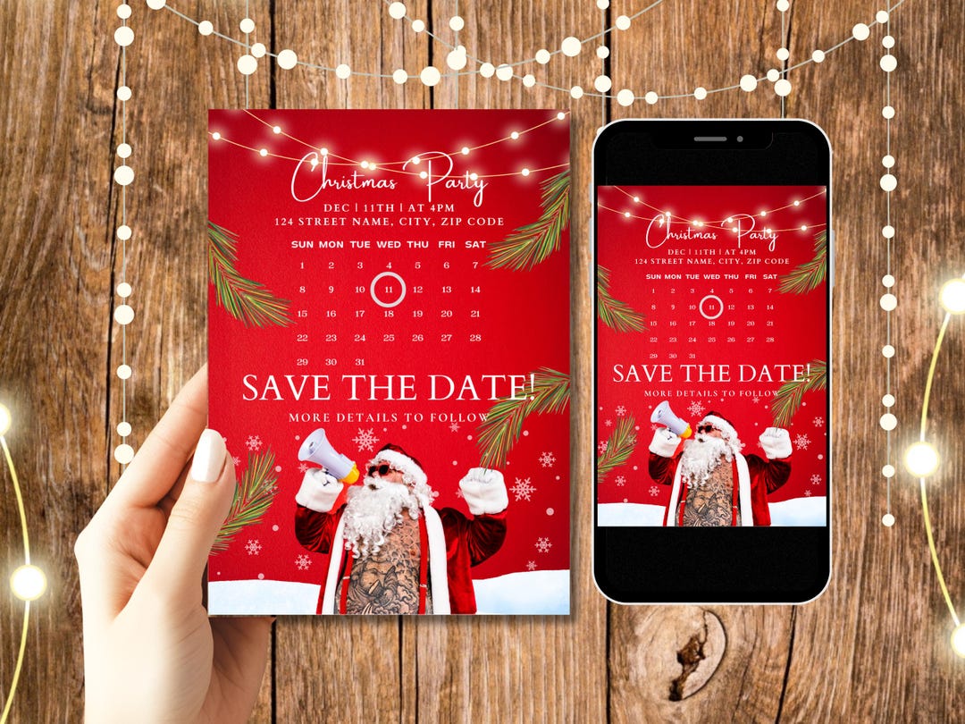 Save the Date Christmas Party Invitation Template, Funny Santa ...